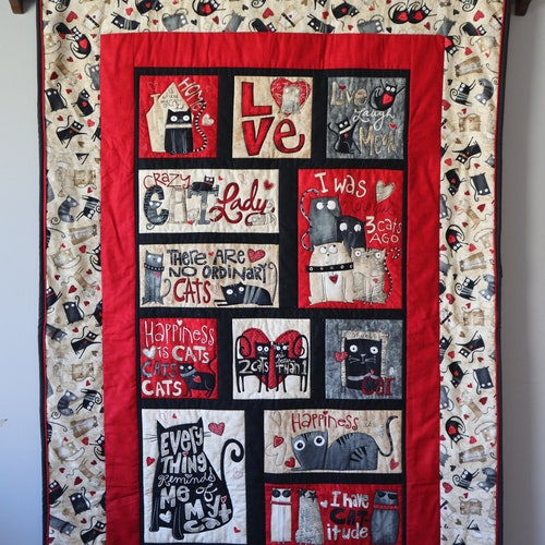 Handmade Cat Quilt wall Hanging or Throw Pawsmidwest - Etsy