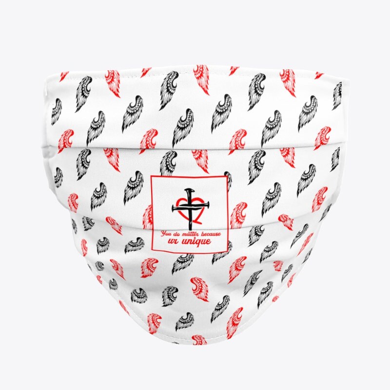 Angel Wings W/ You Do Matter Because You're Unique Face Mask, Red Heart ...