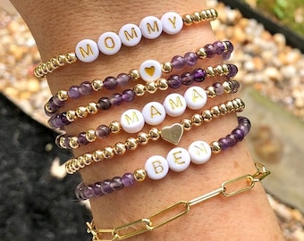 Personalized Word Bracelet, Kids Name Bracelet, Stacking Mama Bracelet ...