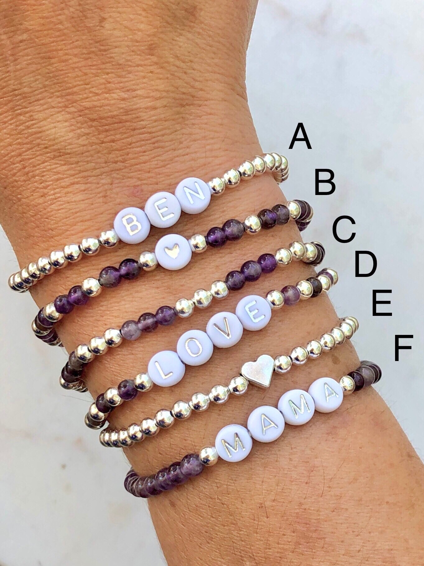 Personalized Word Bracelet, Kids Name Bracelet, Stacking Mama Bracelet ...