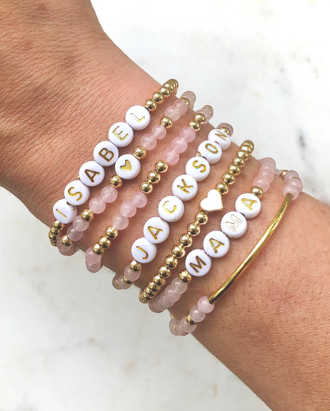 Custom Beaded Name Bracelets, Personalized Word Stack, Valentines Day Gift for Mom, New Mom Gift ...