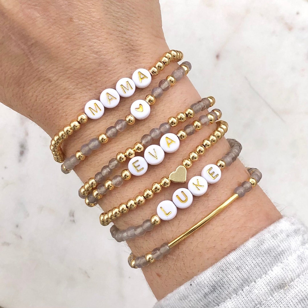 Custom Beaded Name Bracelet, Personalized Word Bracelet Stack, Kids ...