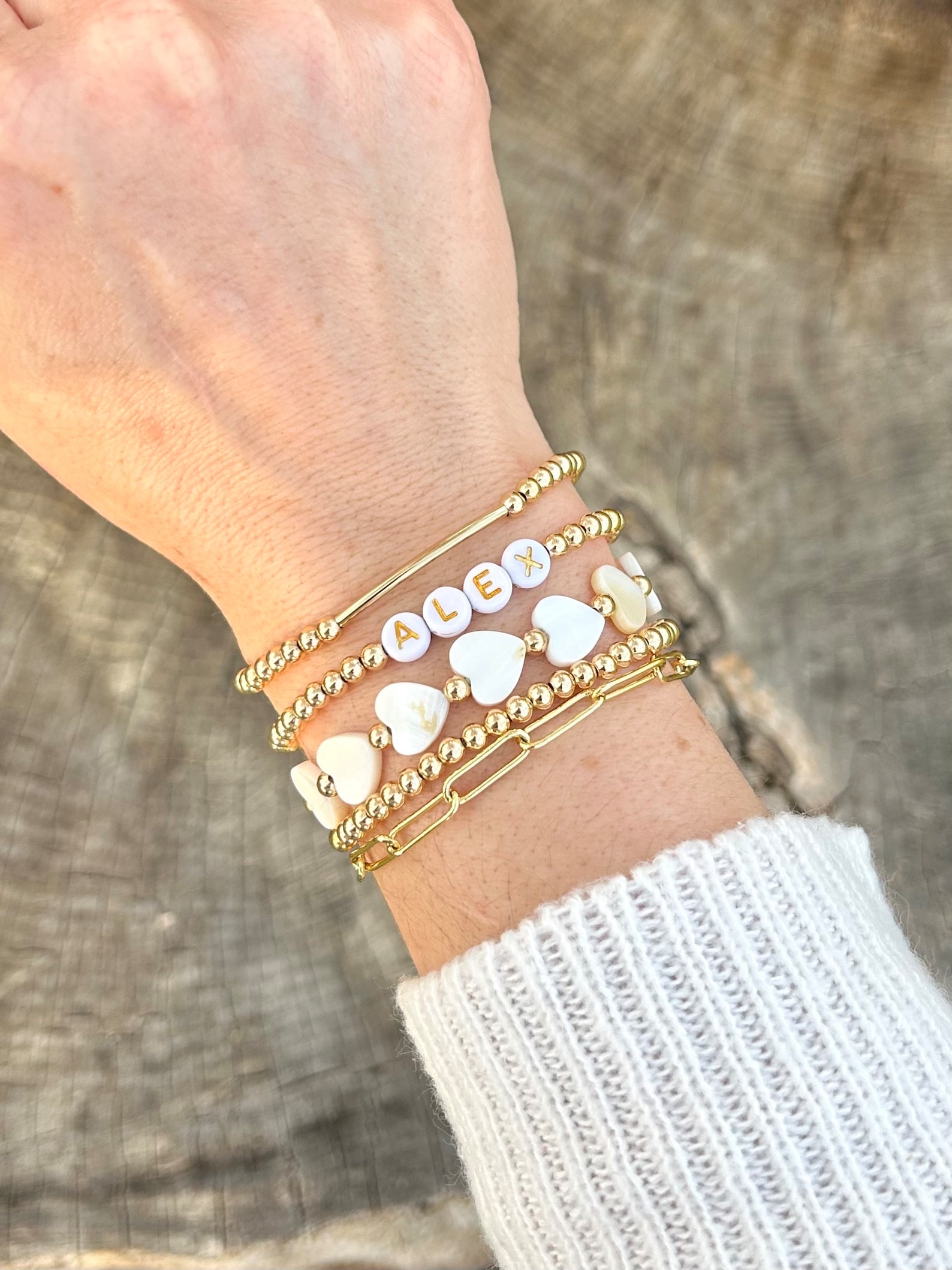 New Mom Custom Name Bracelet, Gold Mama Bracelet Stack, Kids Name ...