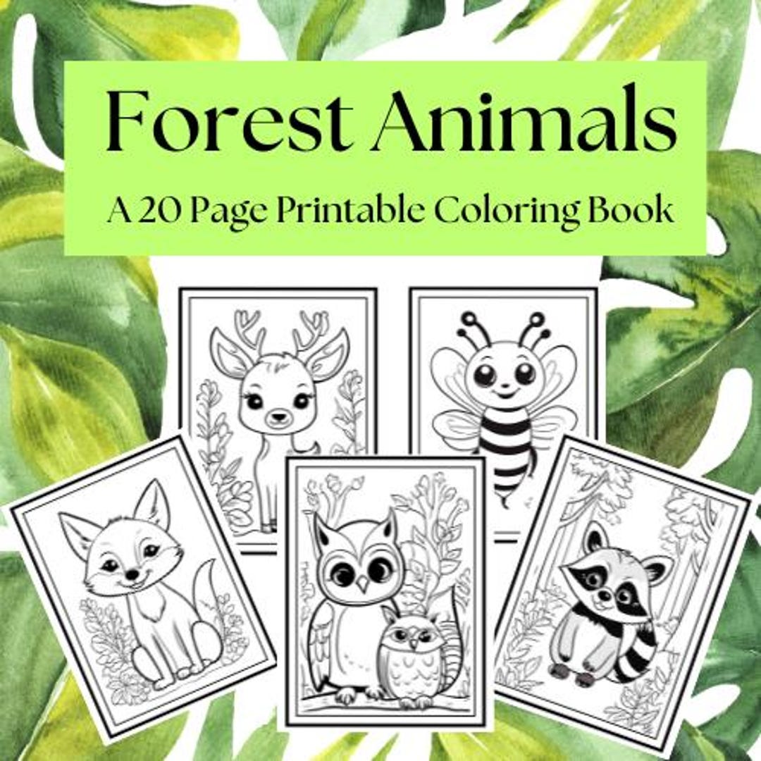 Cute Forest Animal Printable Coloring Book, Simple Preschool Coloring ...