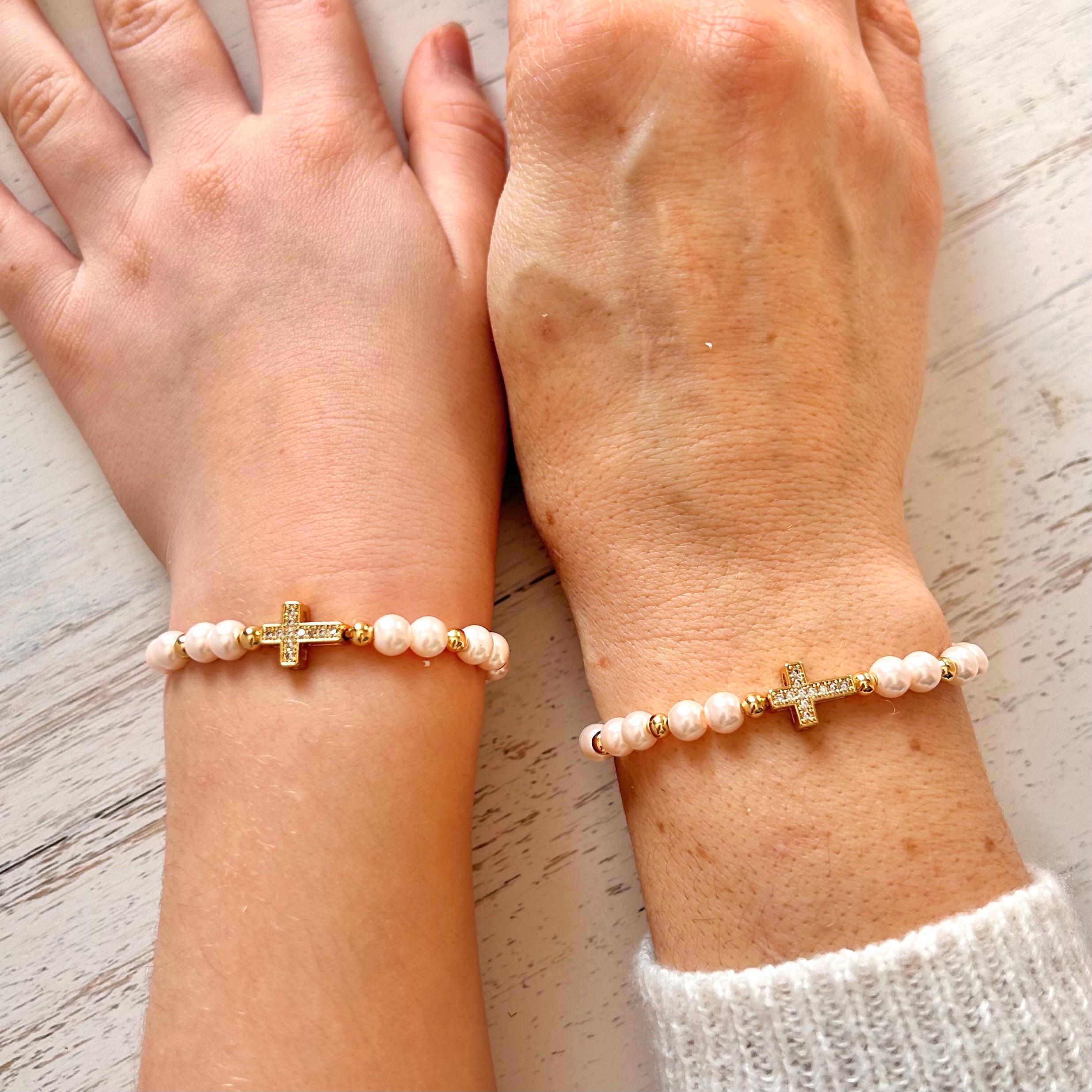 Matching Gold Cross Bracelets, Christian Gold Baby Bracelet, Sideways ...