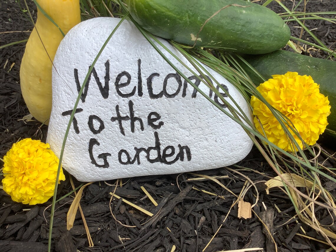 Garden Welcome Sign Rock With Engraved Lettering and Weather Resistant ...