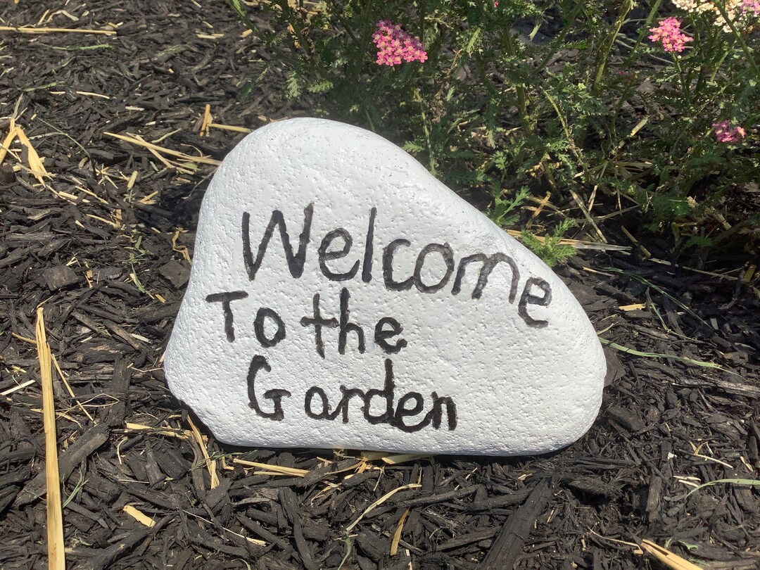 Garden Welcome Sign Rock With Engraved Lettering and Weather Resistant ...