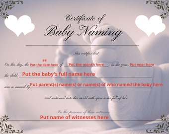 Baby Naming Certificate Template - Etsy