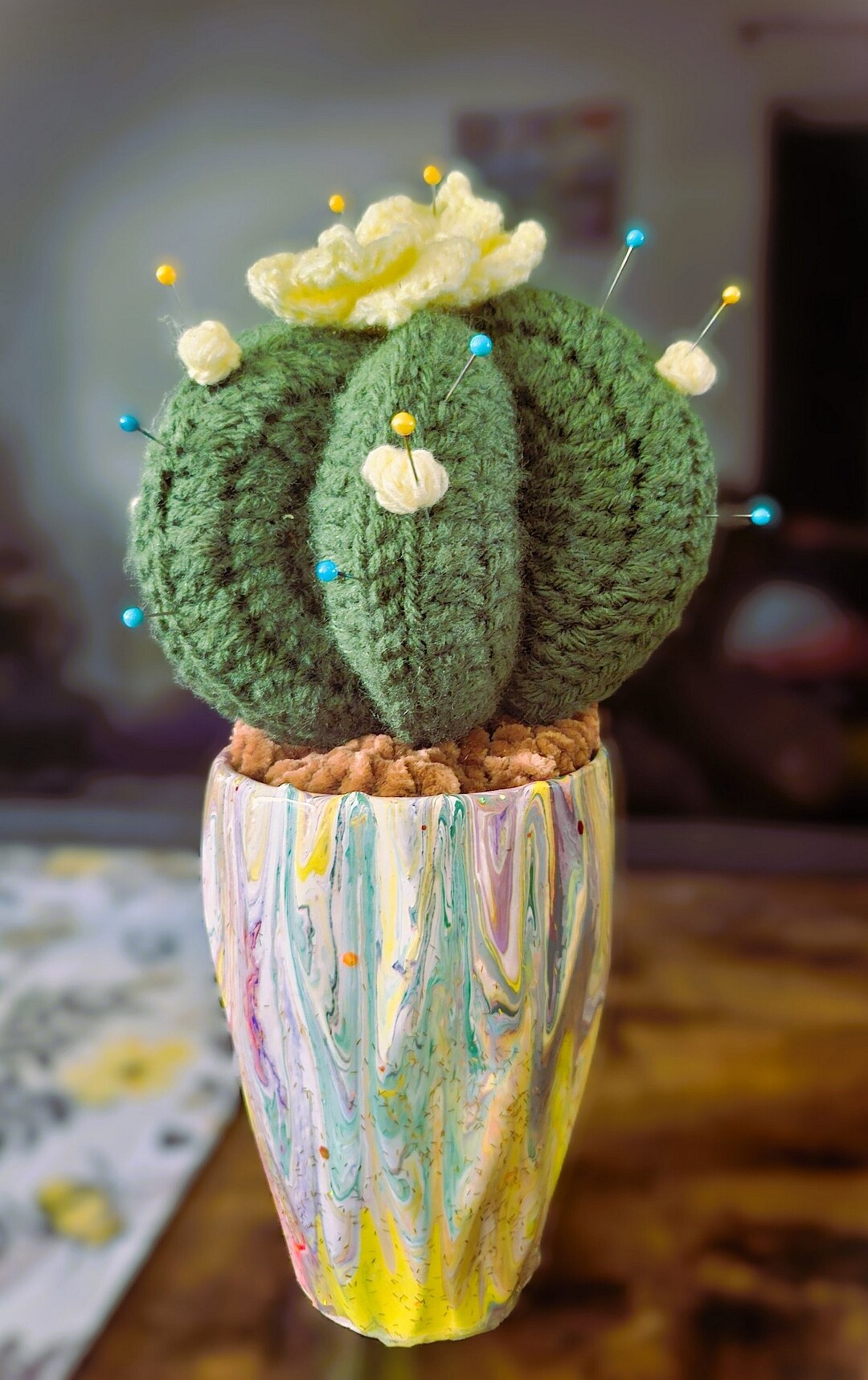 Handmade Decorative Crochet Cactus / Fluid Art Pot / Pincushion - Etsy