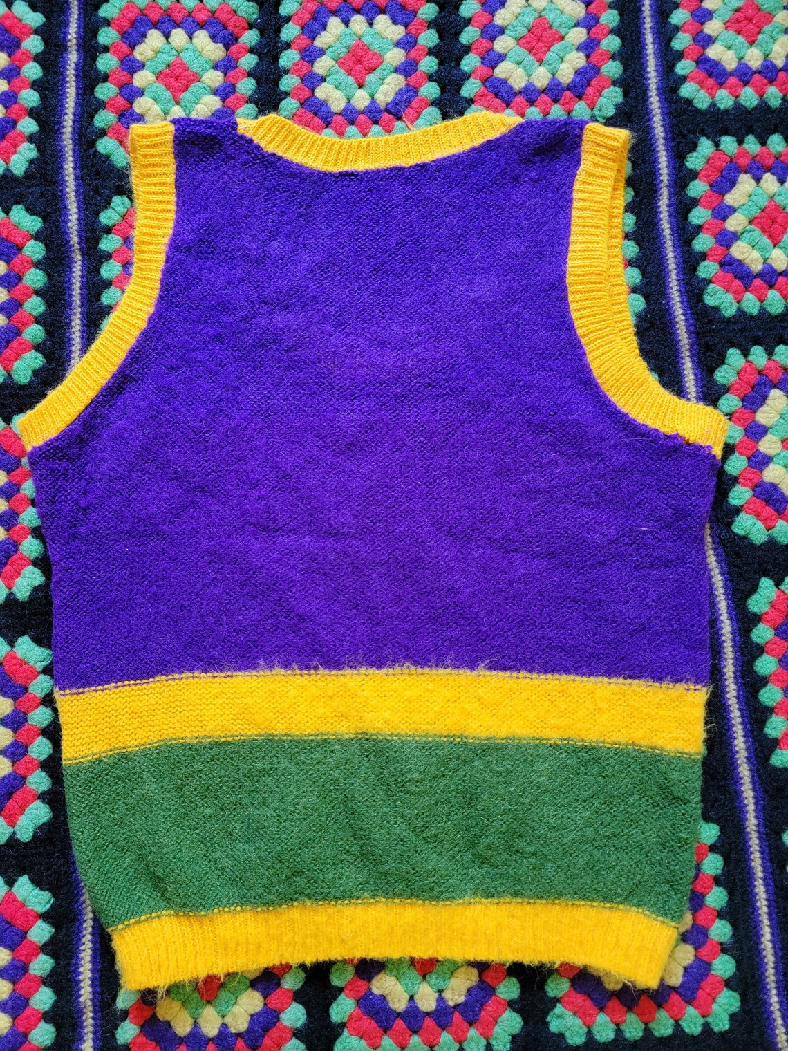 Vintage 1970s Colorblock Sweater Vest Purple - Etsy