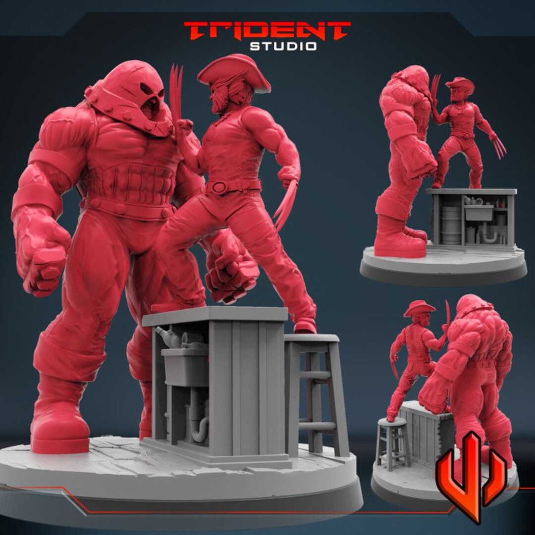 Logan the Wolverine Vs Juggernaut Diorama by Trident Studio for 40 Mm ...