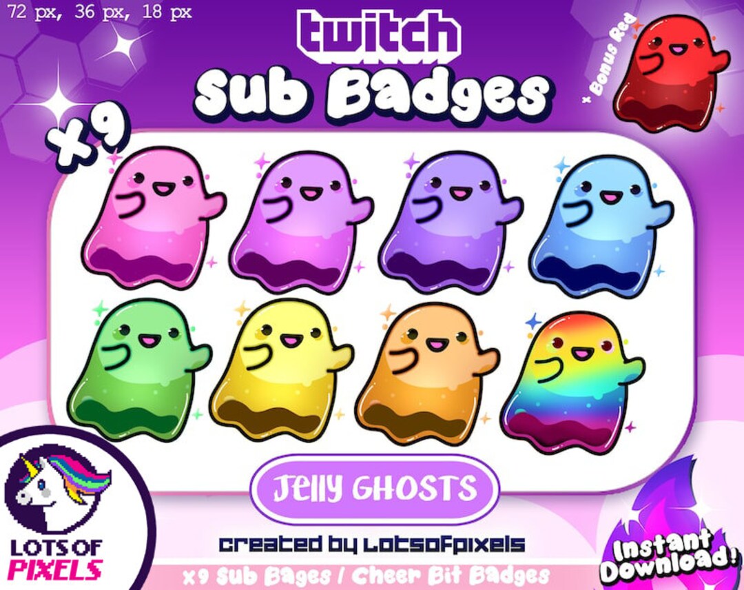 X9 Cute Jelly Ghost Sub Badges / Cheer Bit Badges -- !! UNIQUE ...