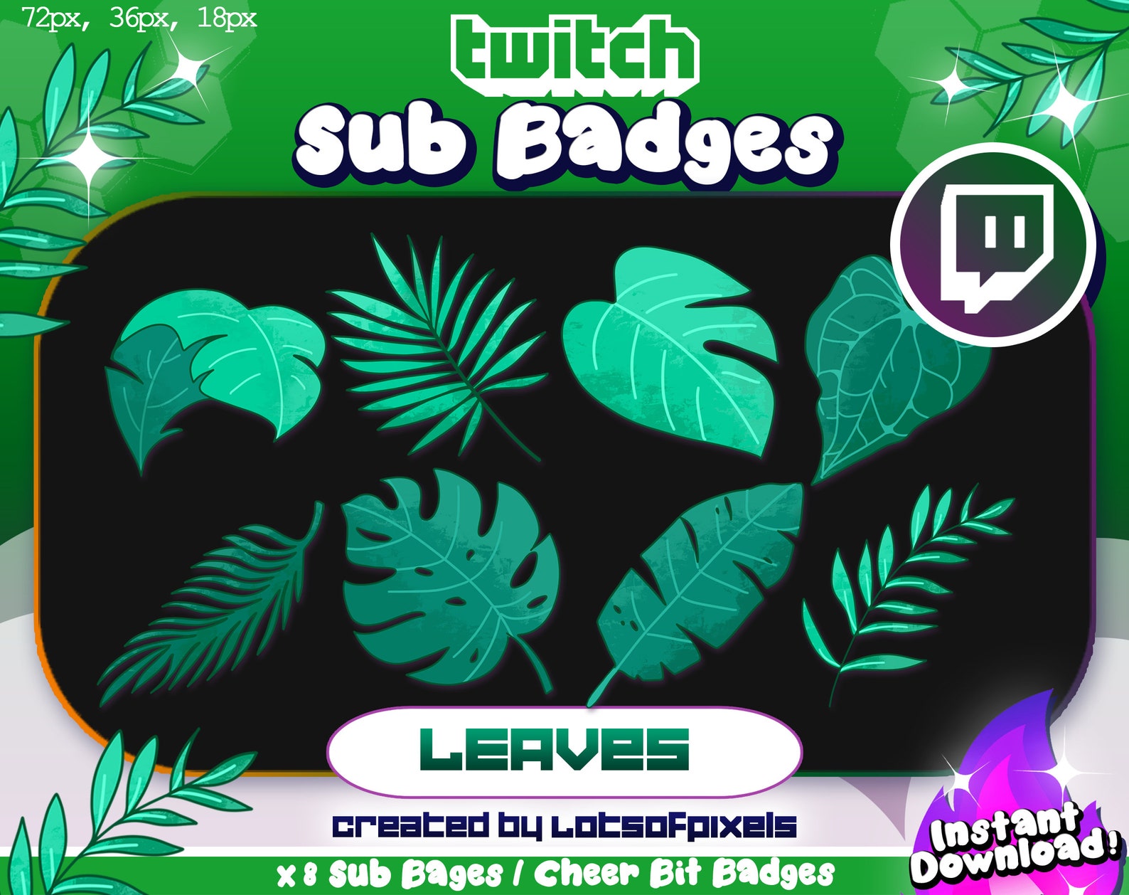 8 Leaf / Leaves Twitch Sub Badges / Cheer Bit Badges Streamer Jungle ...