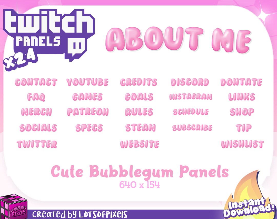 X24 Cute Bubblegum Panels / Buttons for Twitch Cute Kawaii - Etsy