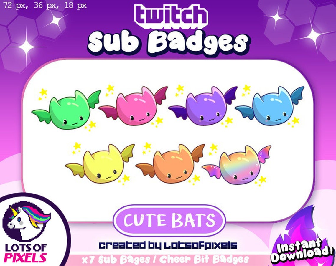 X7 Cute Sparkle Bats Sub Badges / Cheer Bit Badges - Etsy