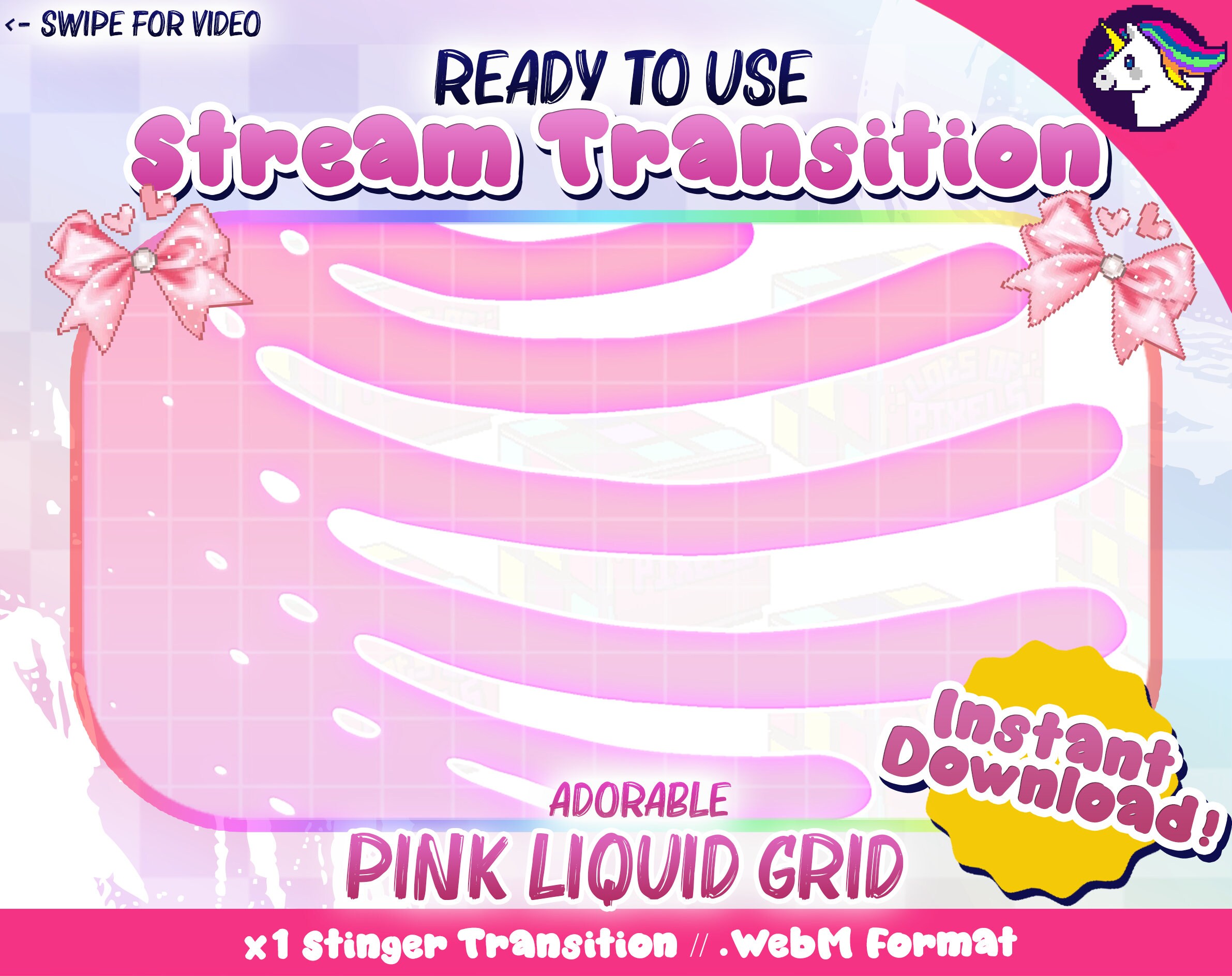 Cute Liquid Pink Grid Twitch Stinger TRANSITION Stream, Streamer, .webm ...