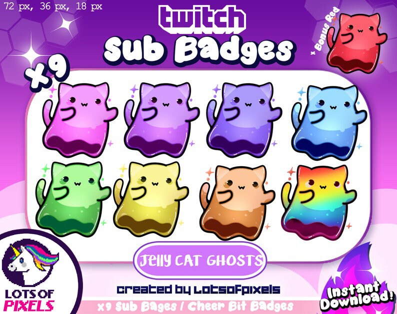 X9 Cute Jelly Cat Ghosts Sub Badges / Cheer Bit Badges - Etsy