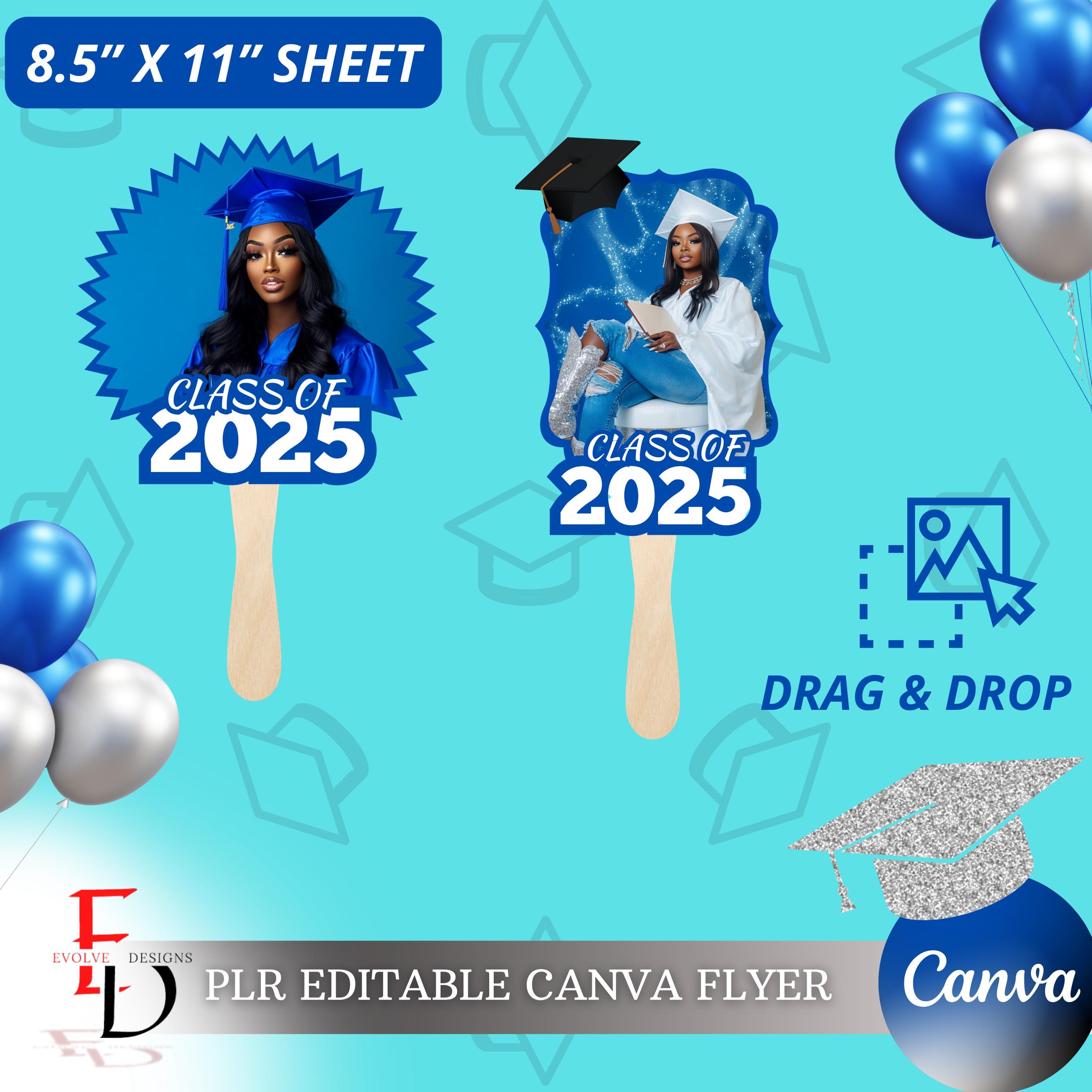 Blue Graduation Fan Template for Canva | Editable 2-fan Panel Design ...