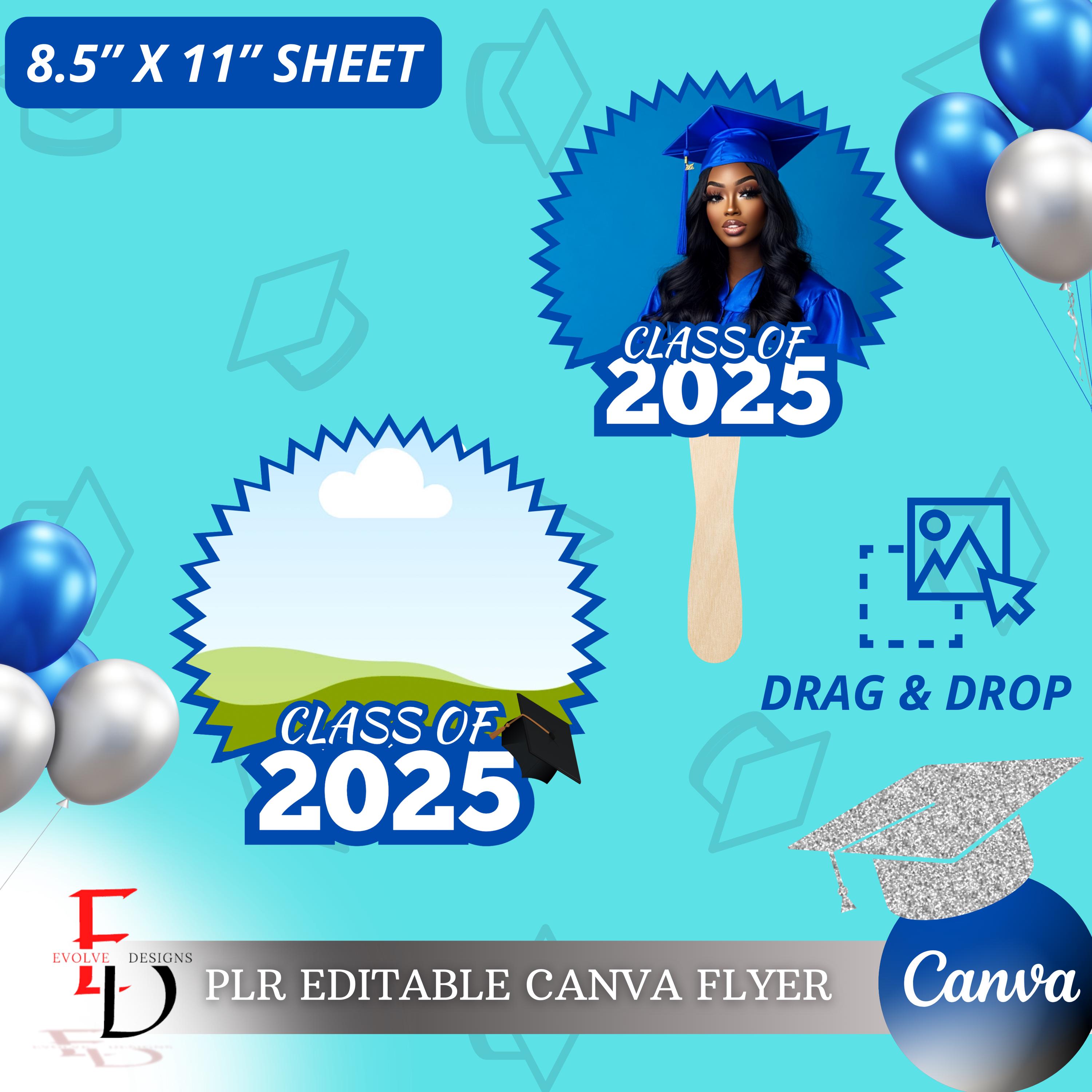 Blue Graduation Fan Template for Canva | Editable 2-fan Panel Design ...