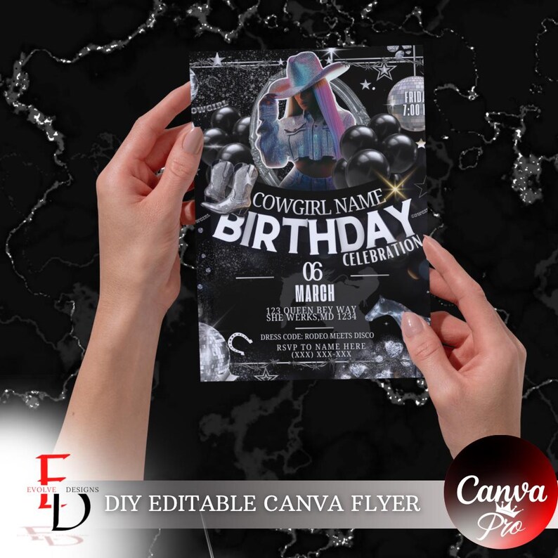 Disco Cowgirl Birthday Flyer | Beyonce-inspired Cowboy Carter Theme ...