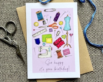 Sewing Theme Birthday Card - Etsy UK