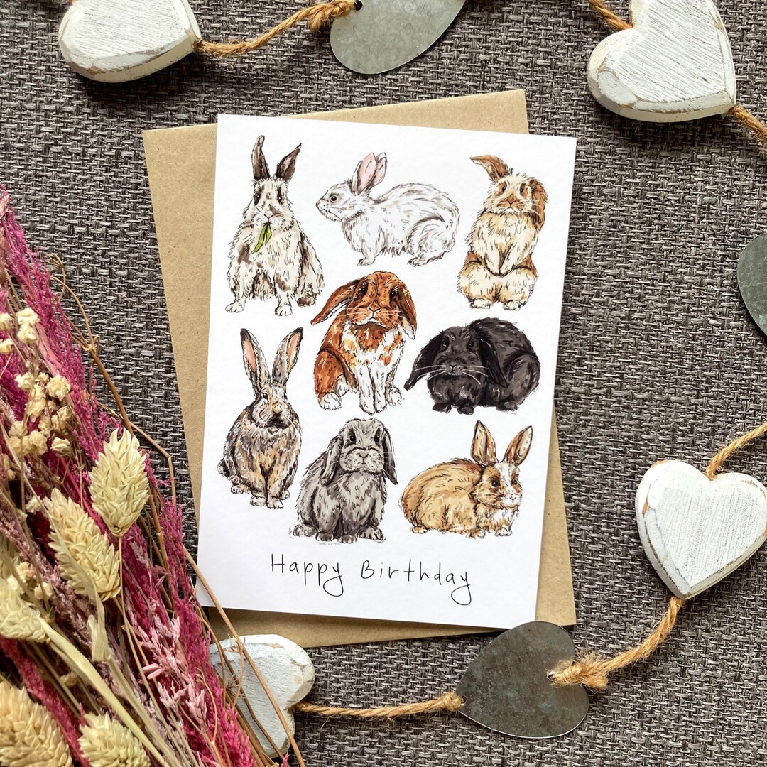 BUNNY BIRTHDAY CARD Bunny Rabbit Lover Card A6 postcard Size Blank ...