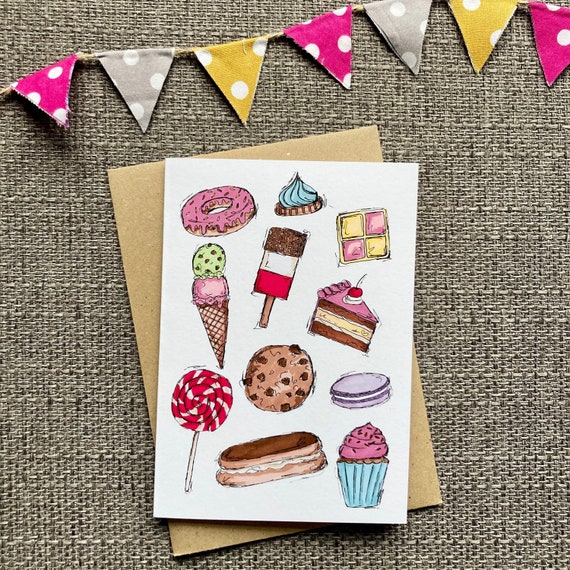 Sweet Treats Birthday Card A6 POSTCARD SIZE Blank Inside - Etsy