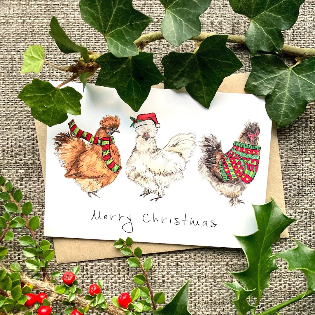 SILKIES CHRISTMAS CARD Chicken Lover Card A6 postcard Size Blank Inside ...