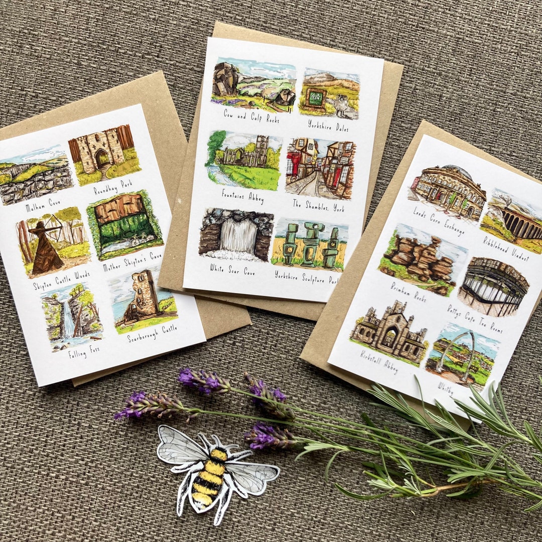 Yorkshire Landmarks Greetings Cards: Hand Drawn A6 Note Cards - Set of ...