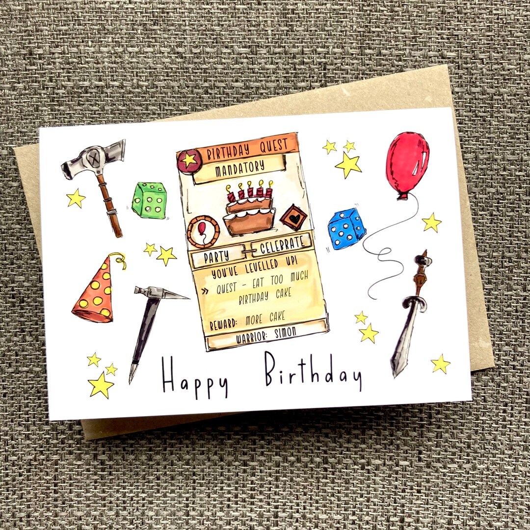 GAMING BIRTHDAY CARD - Personalised Gamer Card - Board Game Quest ...
