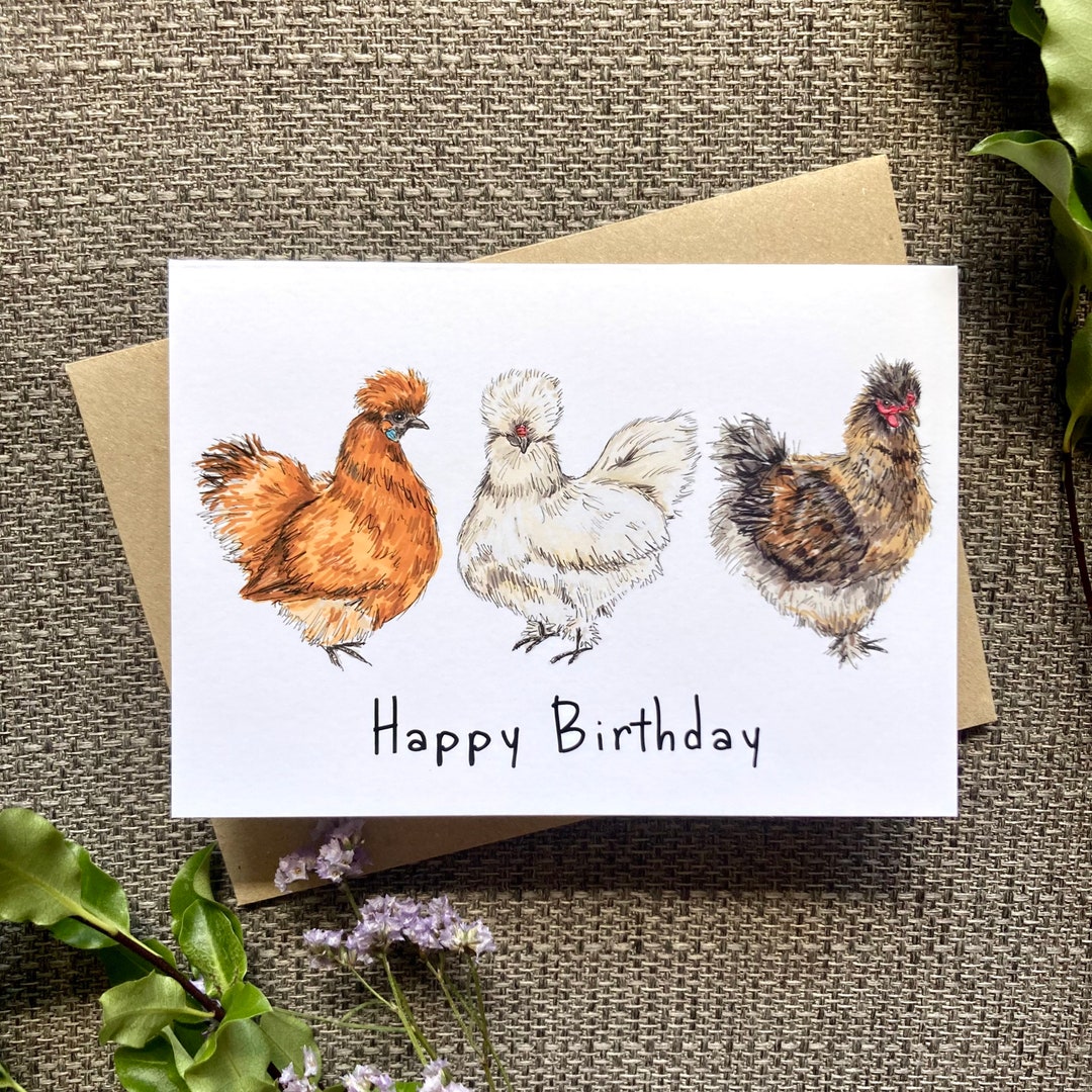 SILKIES BIRTHDAY CARD Chicken Lover A6 postcard Size Blank Inside ...
