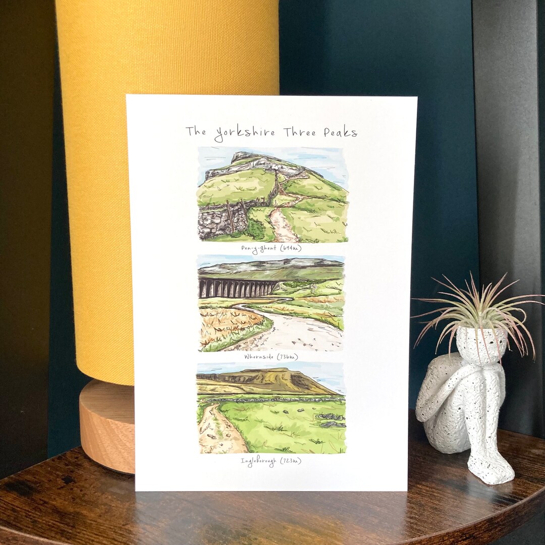 Yorkshire Three Peaks - Hand Drawn Illustration - A5 or A4 Unframed Art ...