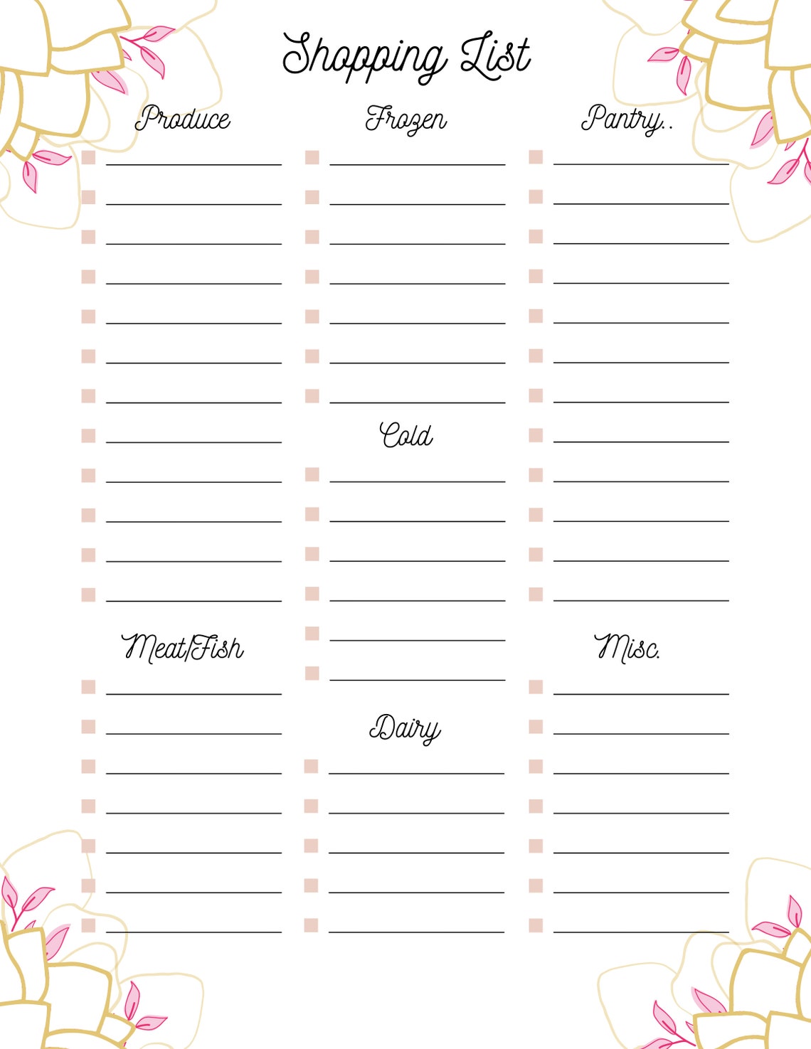 Meal Planner/grocery List , Printable PDF, Weekly Meal Planner, Grocery ...