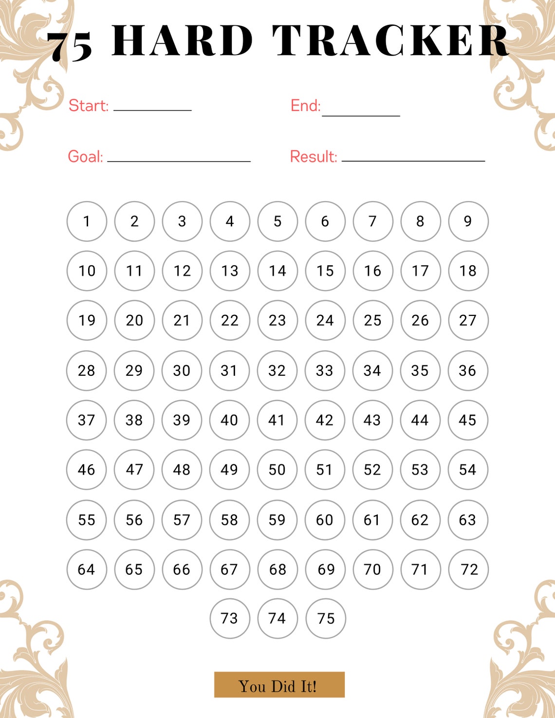 75 Hard Tracker Printable, PDF - Etsy