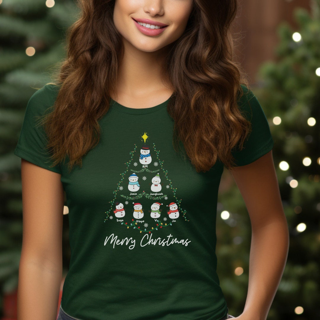 BTS Christmas Tree Shirt Kpop Bangtan Sweatshirt Xmas Sweater Tshirt ...