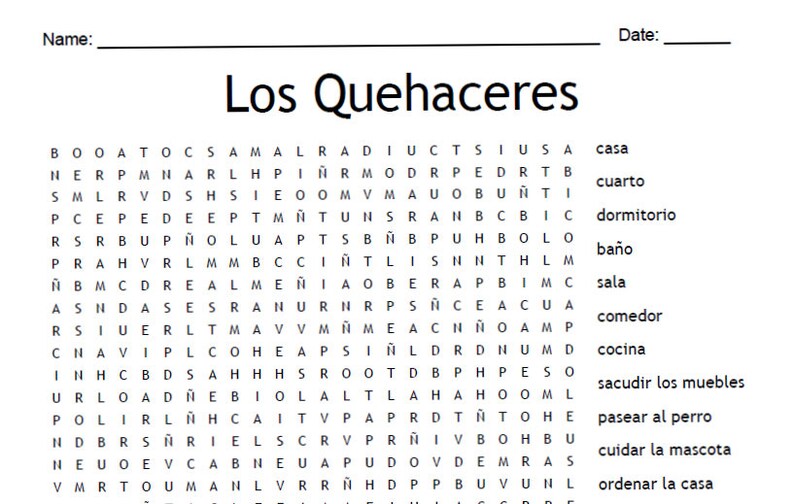 Los Quehaceres Word Search Puzzle - Etsy