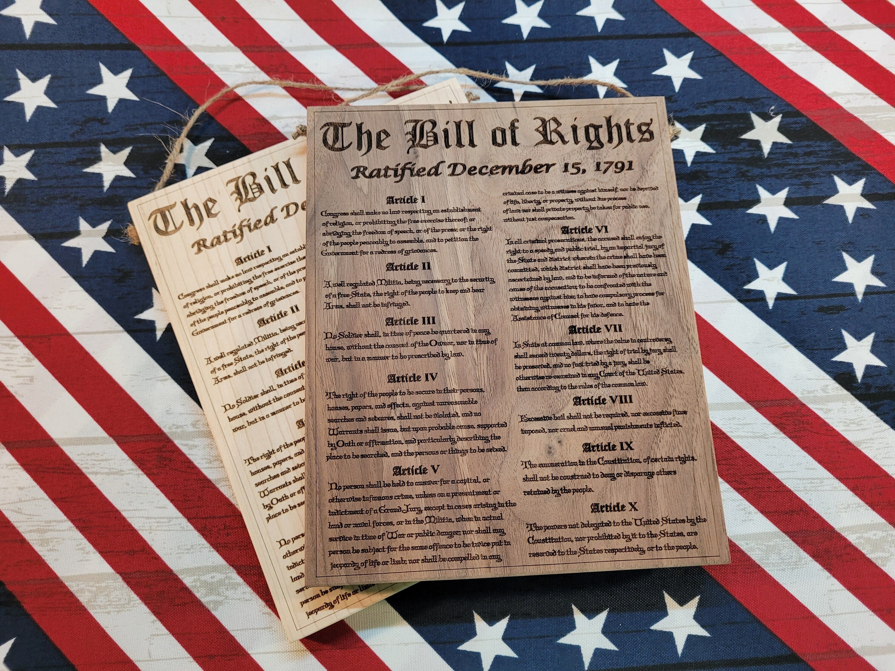 USA Bill of Rights Laser Engraved Hardwood Sign Hand Crafted Patriotism ...