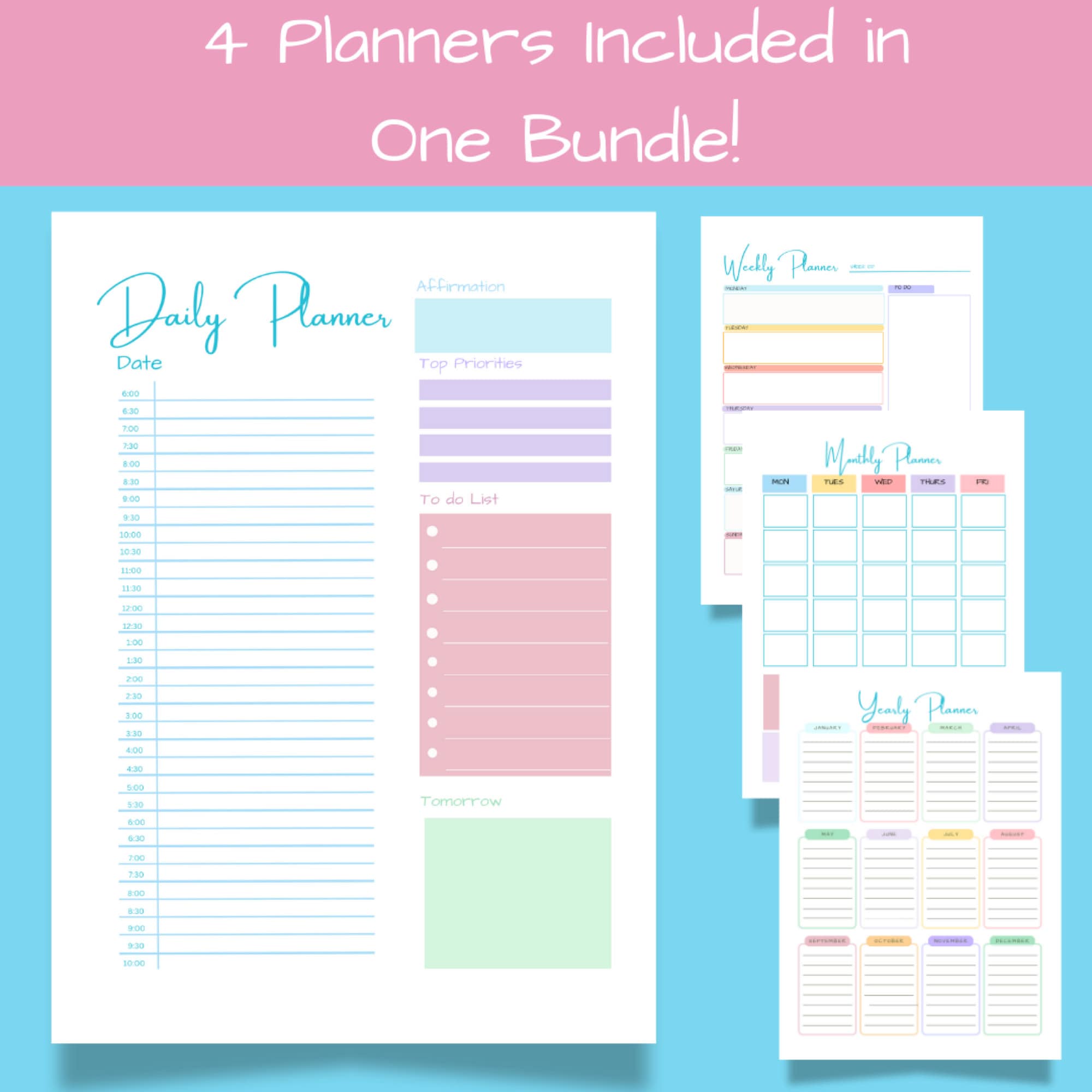 Downloadable Planner - Printable Hourly Planner, Daily Planner, Weekly ...