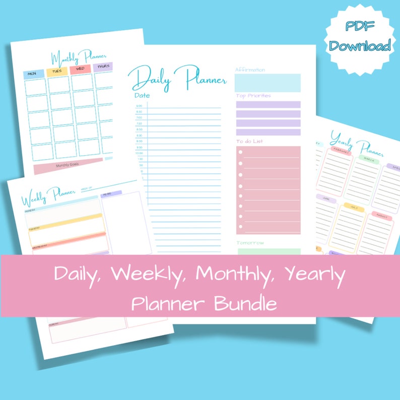 Downloadable Planner - Printable Hourly Planner, Daily Planner, Weekly ...