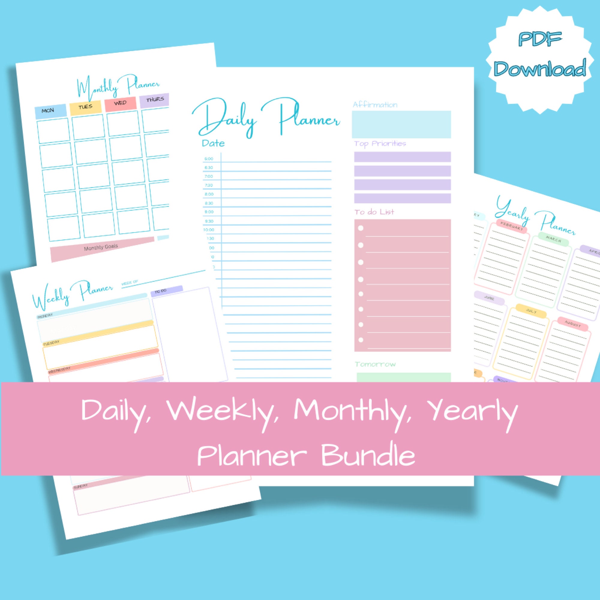 Downloadable Planner Printable Hourly Planner, Daily Planner, Weekly ...