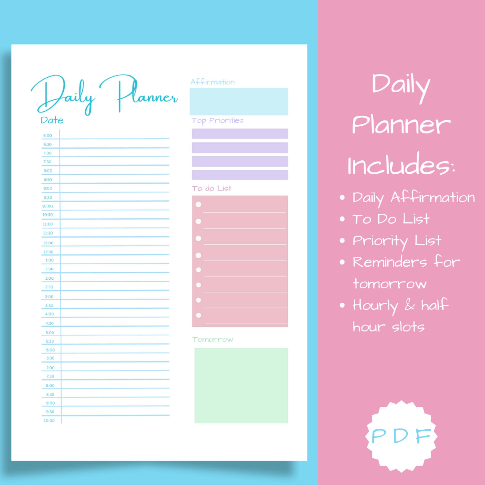 Downloadable Planner - Printable Hourly Planner, Daily Planner, Weekly ...