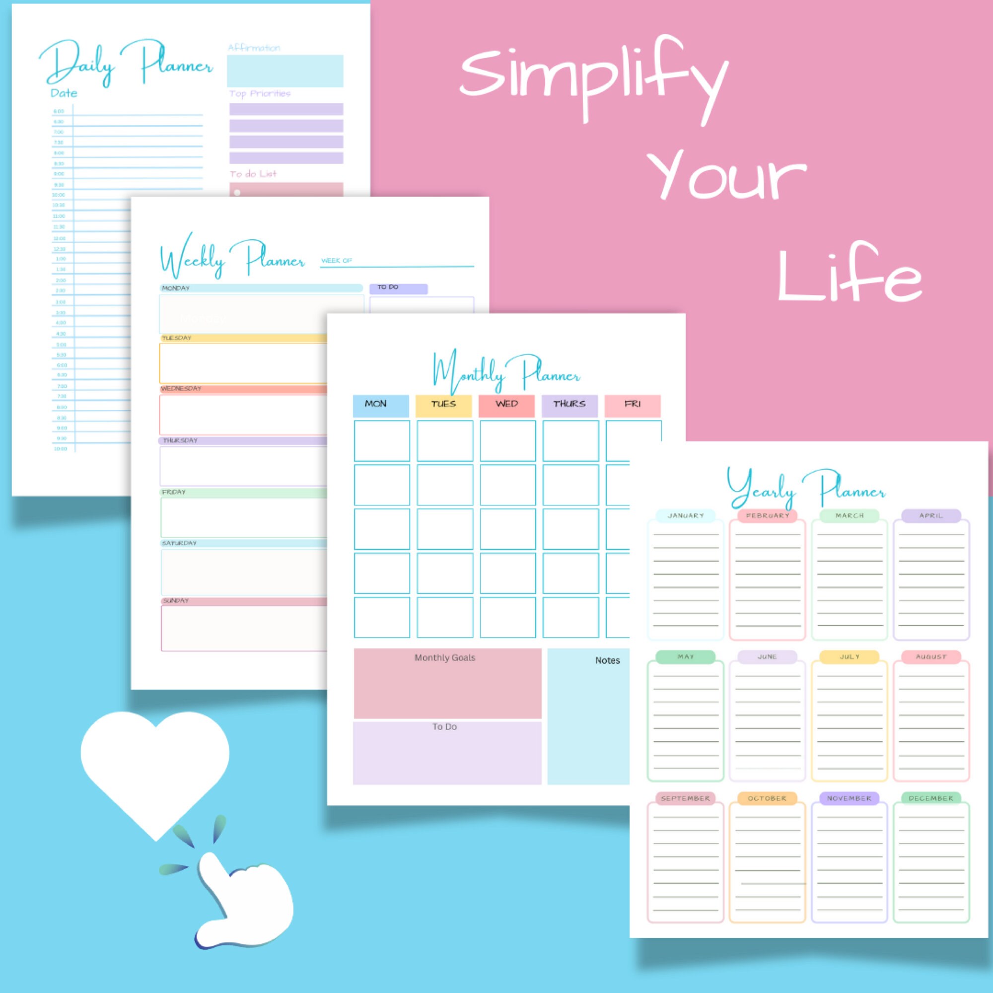 Downloadable Planner - Printable Hourly Planner, Daily Planner, Weekly ...