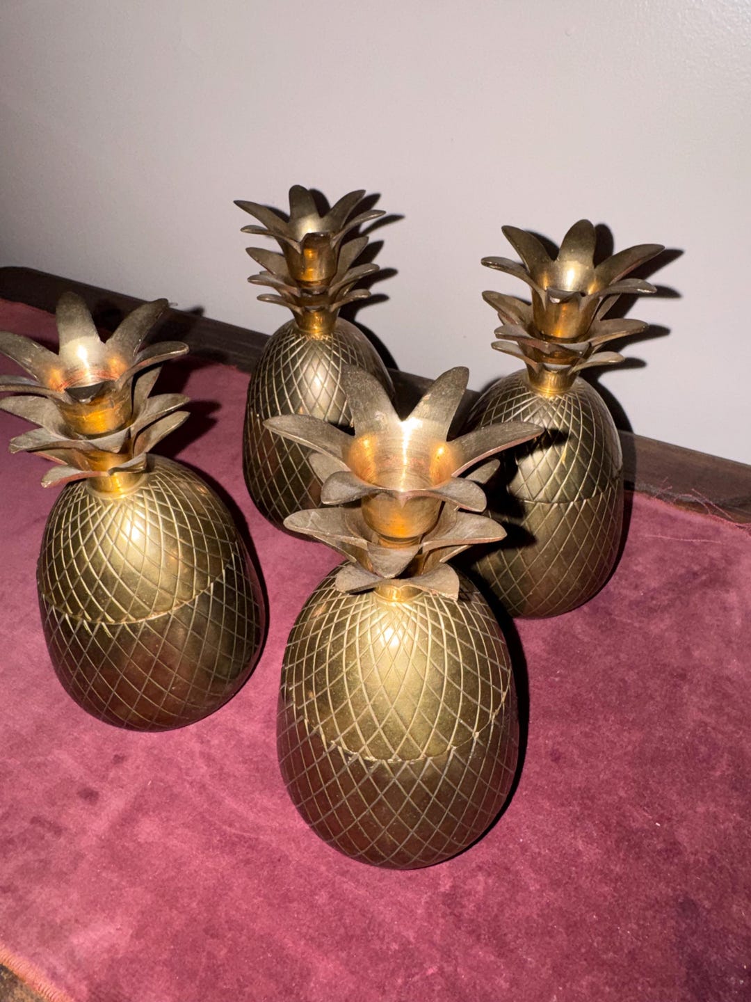 Vintage Brass Pineapple Candle Holders | Set of 4 | 1970s Hollywood ...