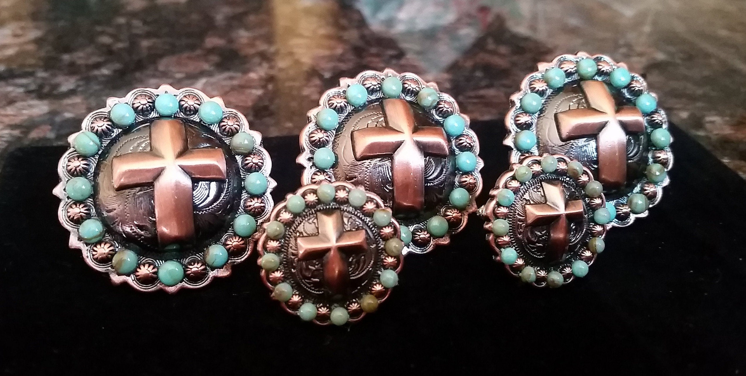 Copper Cross and Turquoise Conchos Saddle Set - Etsy