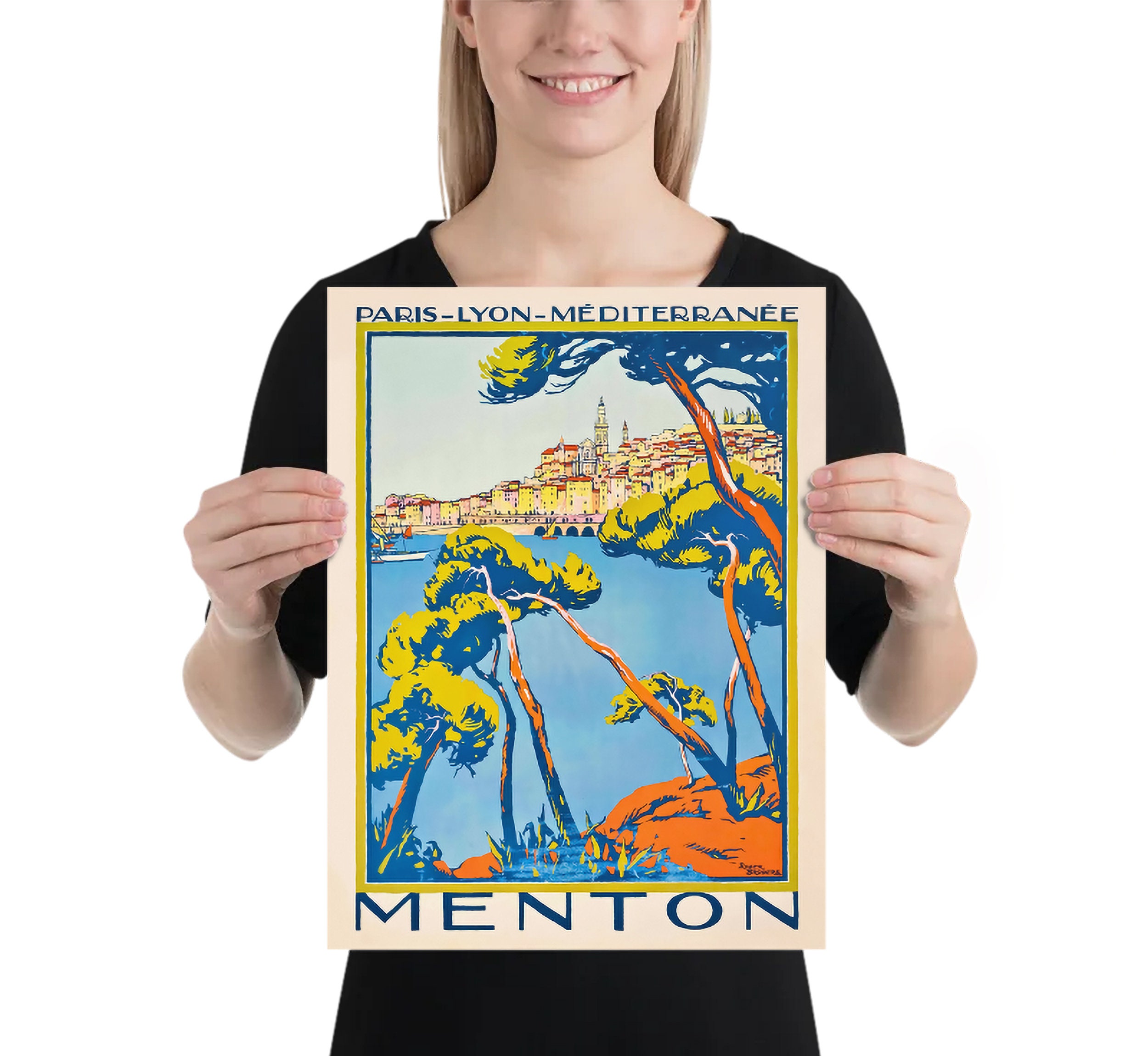 PML Menton Poster by Roger Broders France Vintage Travel - Etsy