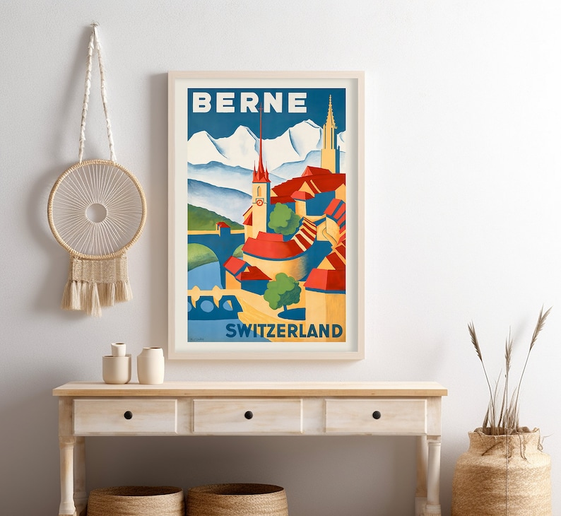 Bern Swiss Vintage Poster Berne Switzerland Travel Wall Art 12x18 ...