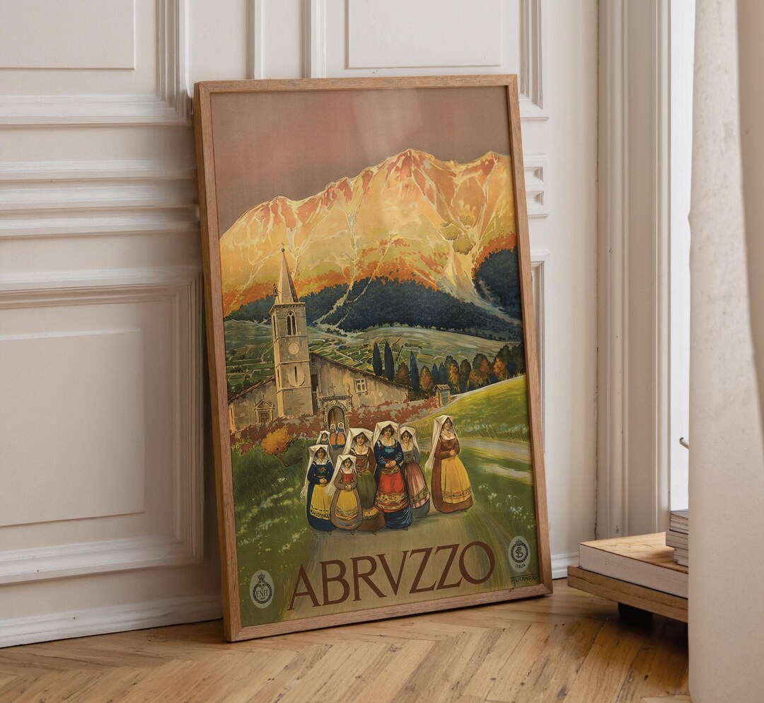 Abruzzo Vintage Travel Poster – Italy Tourism Art, Italian Alps ...
