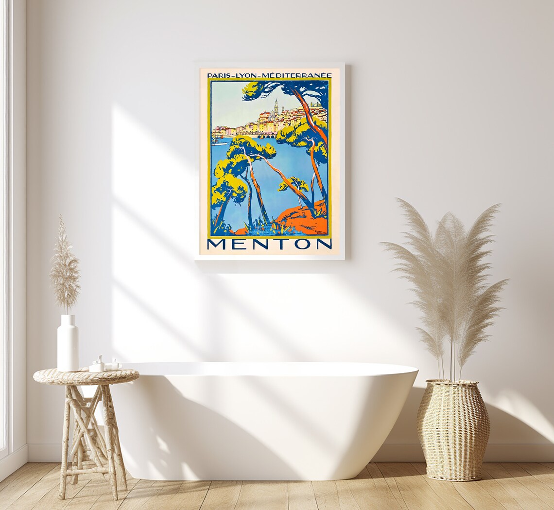 PML Menton Poster by Roger Broders France Vintage Travel - Etsy