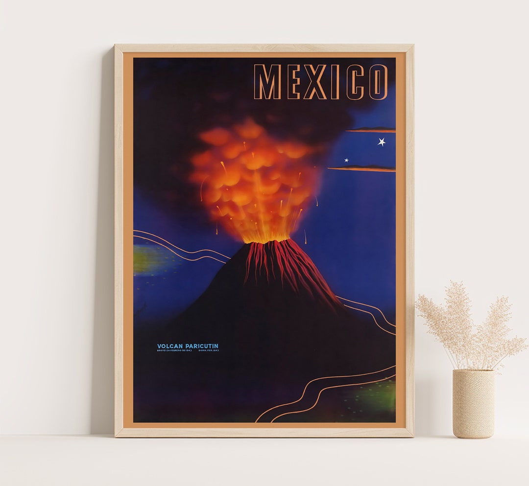 Paricutin Volcano Vintage Travel Poster: Mexico Wall Art - Etsy
