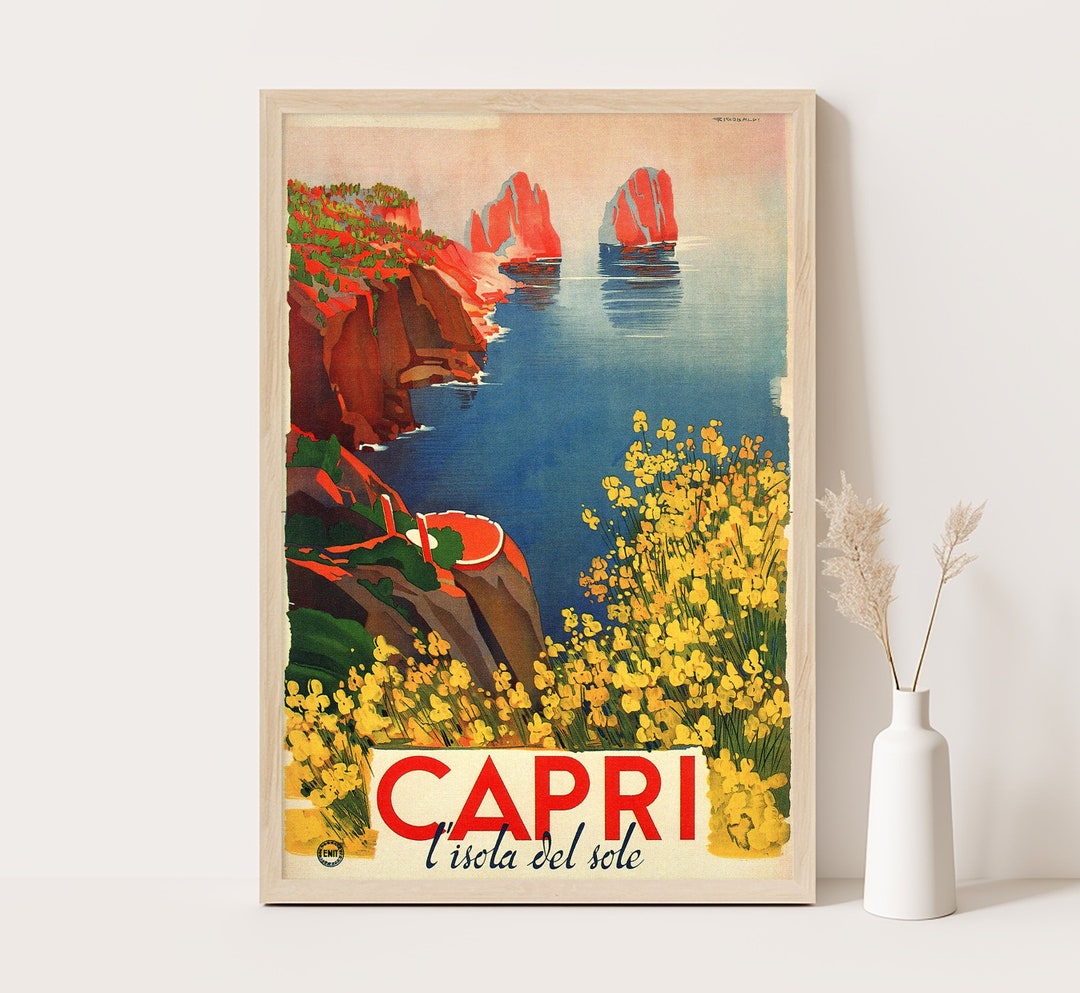 Capri, L Isola Del Sole: Italian Retro Travel Wall Art, 24x36 Poster ...